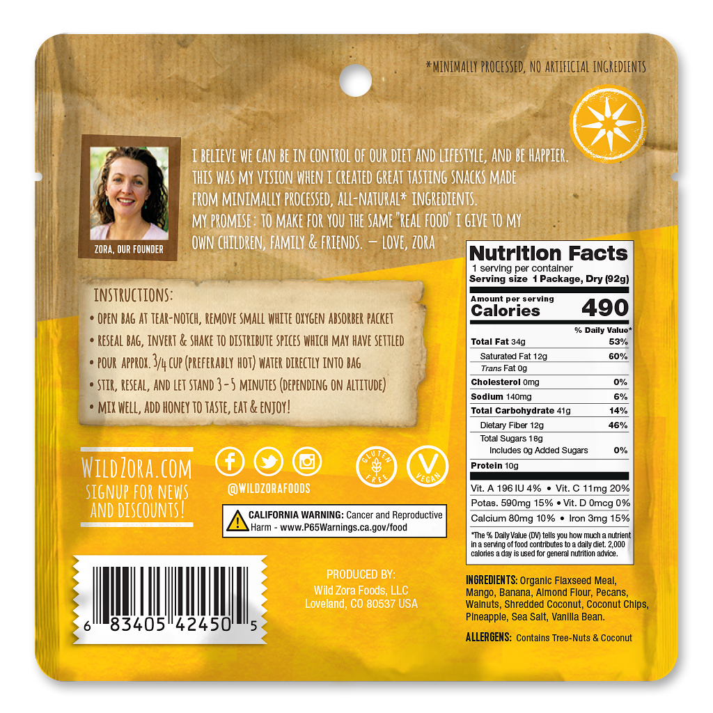 Paleo Freeze-Dried Breakfast Meals | Pineapple Mango | Wild Zora Foods